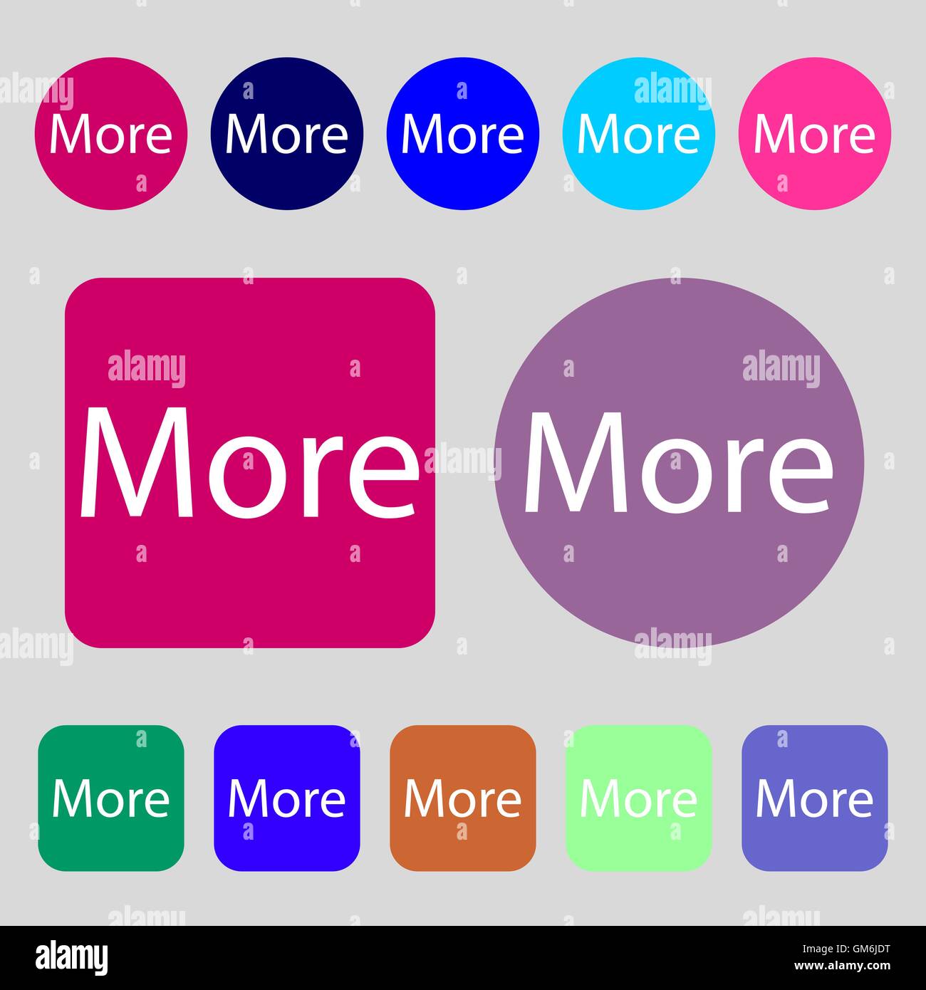 More sign icon. Details symbol. Website navigation. 12 colored buttons ...