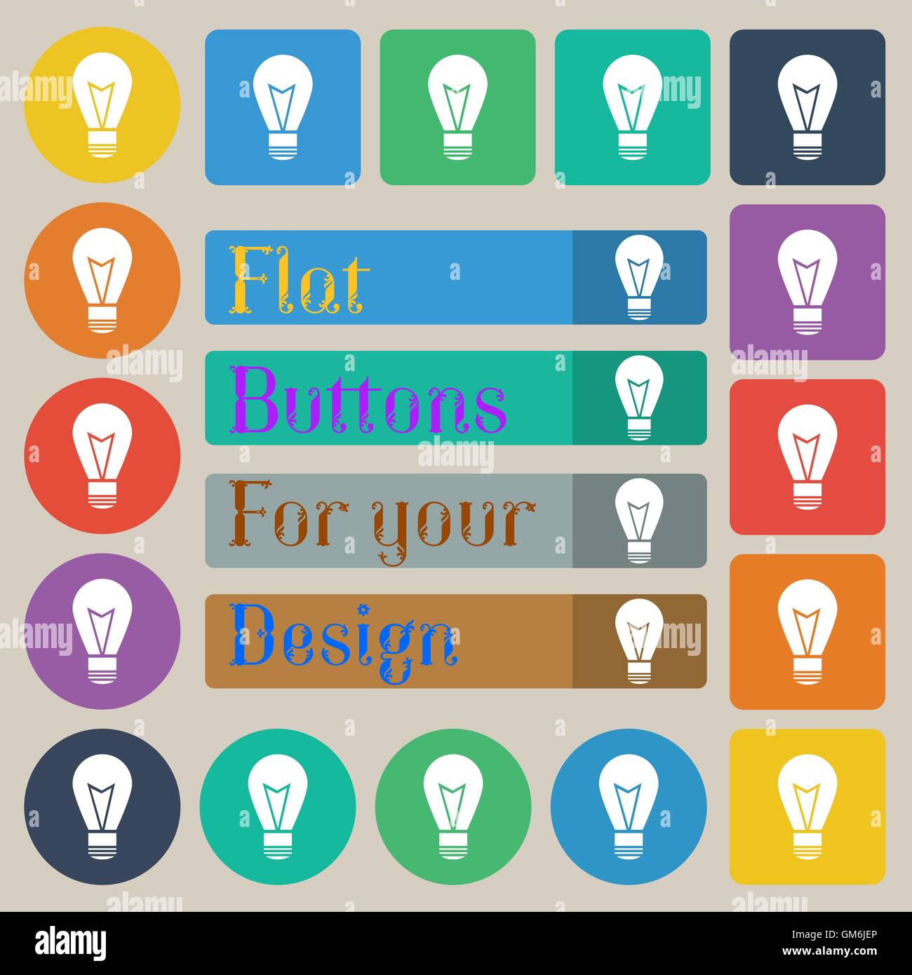 Light lamp sign icon. Idea symbol. Lightis on. Set of twenty colored ...