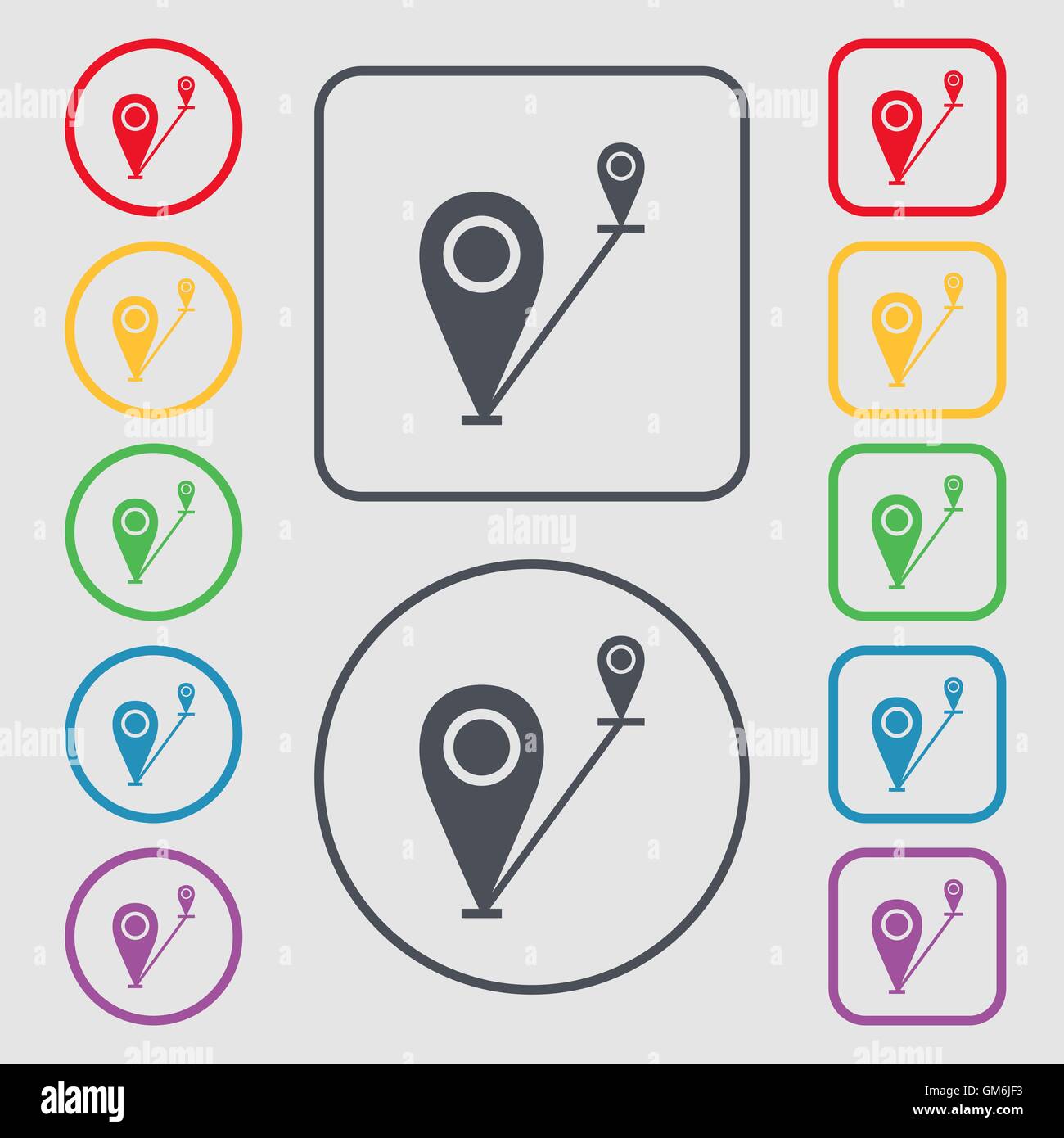 Map Pointer Icon Sign Symbols On The Round And Square Buttons With Frame Vector Stock Vector