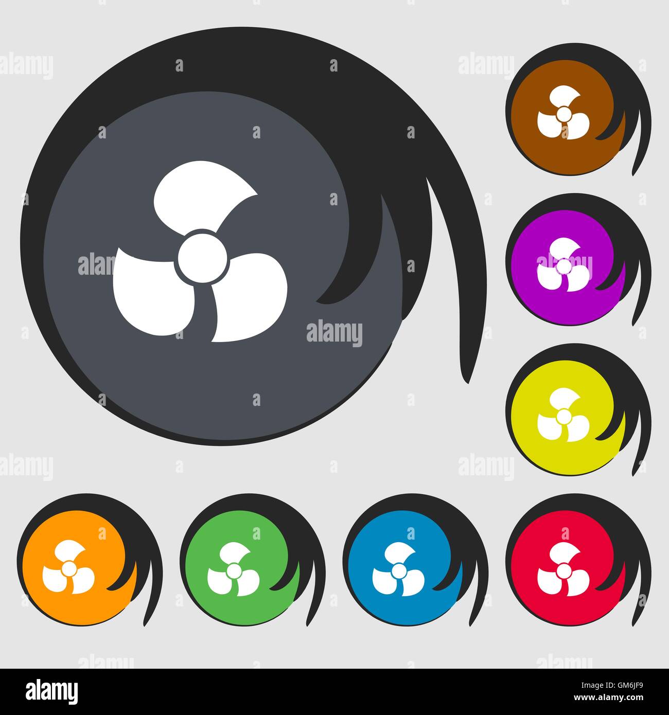Fans, propeller icon sign. Symbols on eight colored buttons. Vector ...
