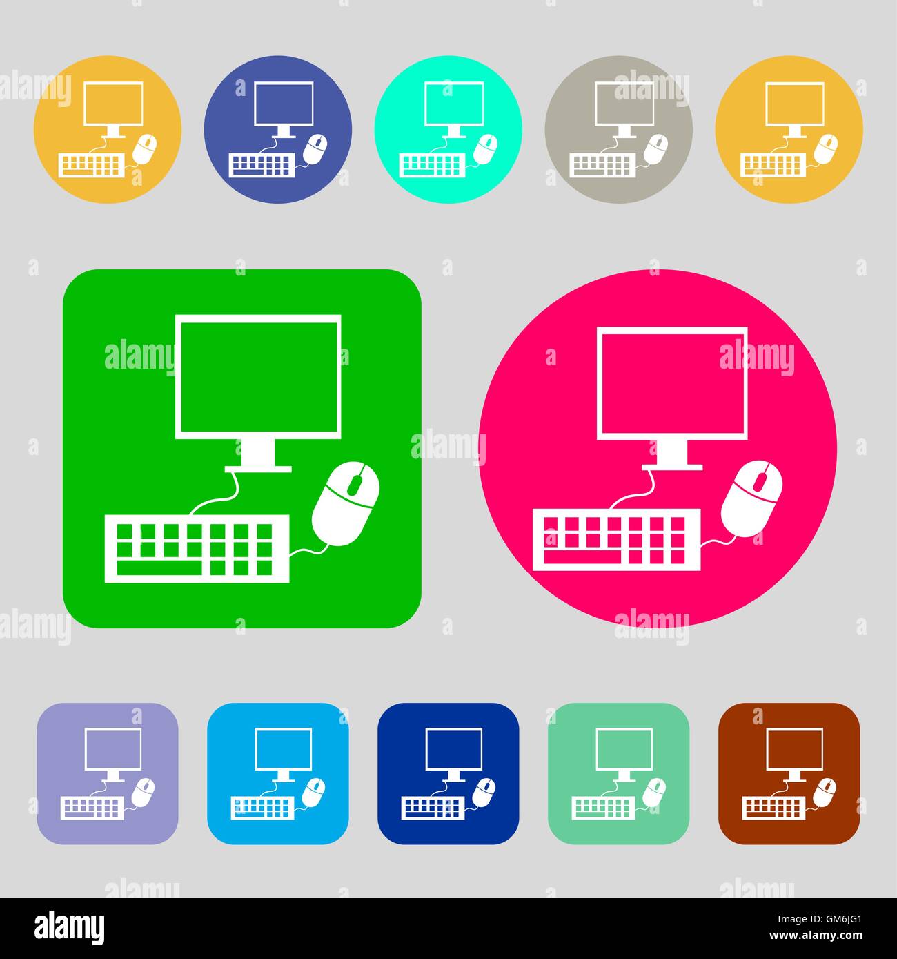 Computer Widescreen Monitor Keyboard Mouse Sign Icon 12 Colored Buttons Flat Design Vector