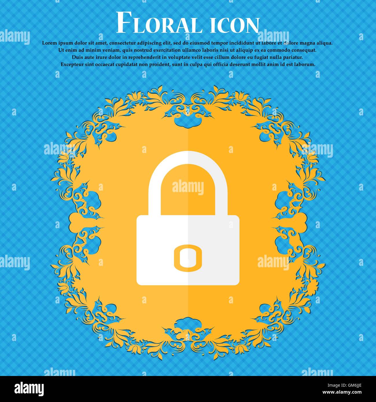 Lock sign icon. Locker symbol. Floral flat design on a blue abstract ...
