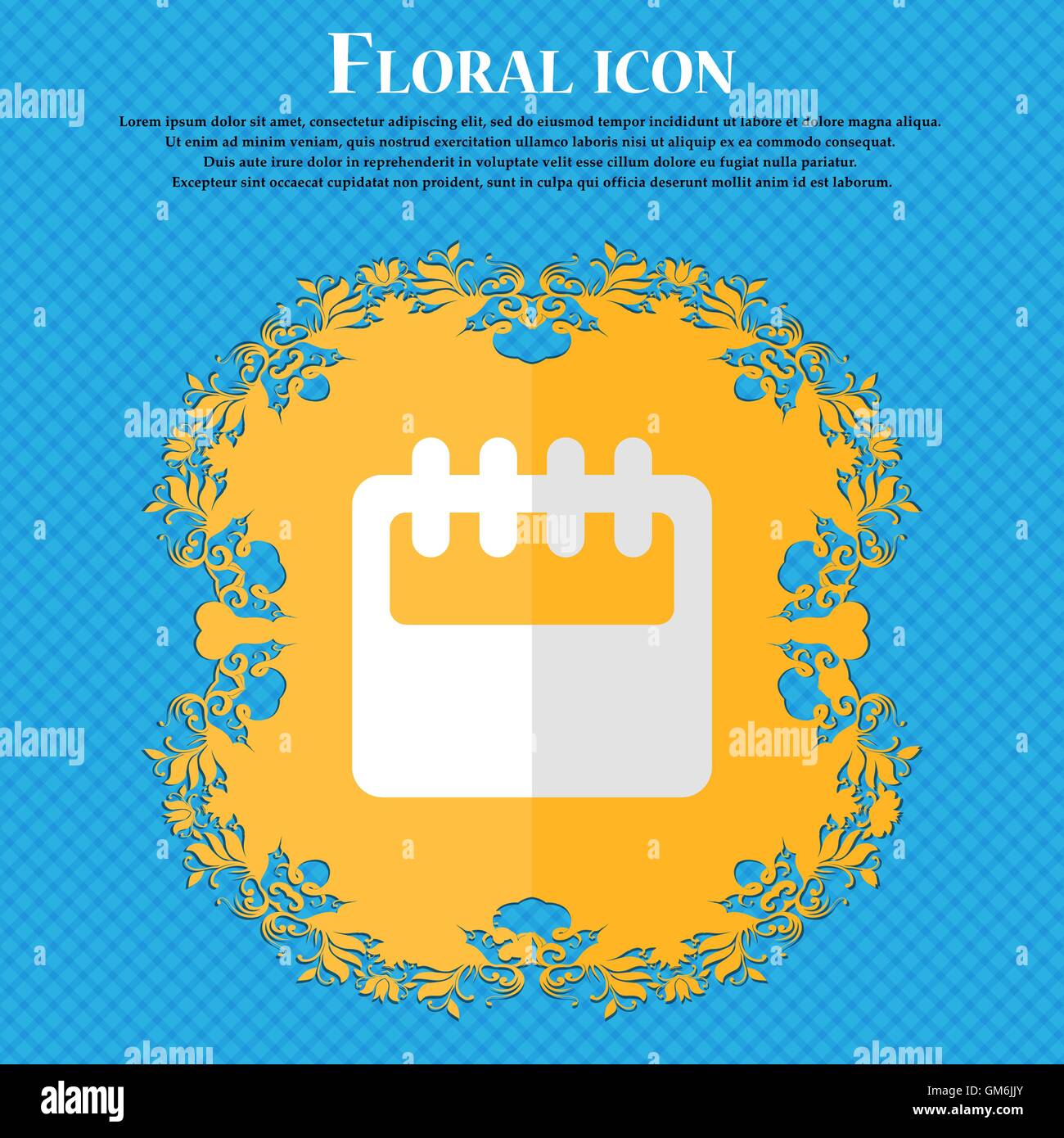Notepad, calendar. Floral flat design on a blue abstract background ...