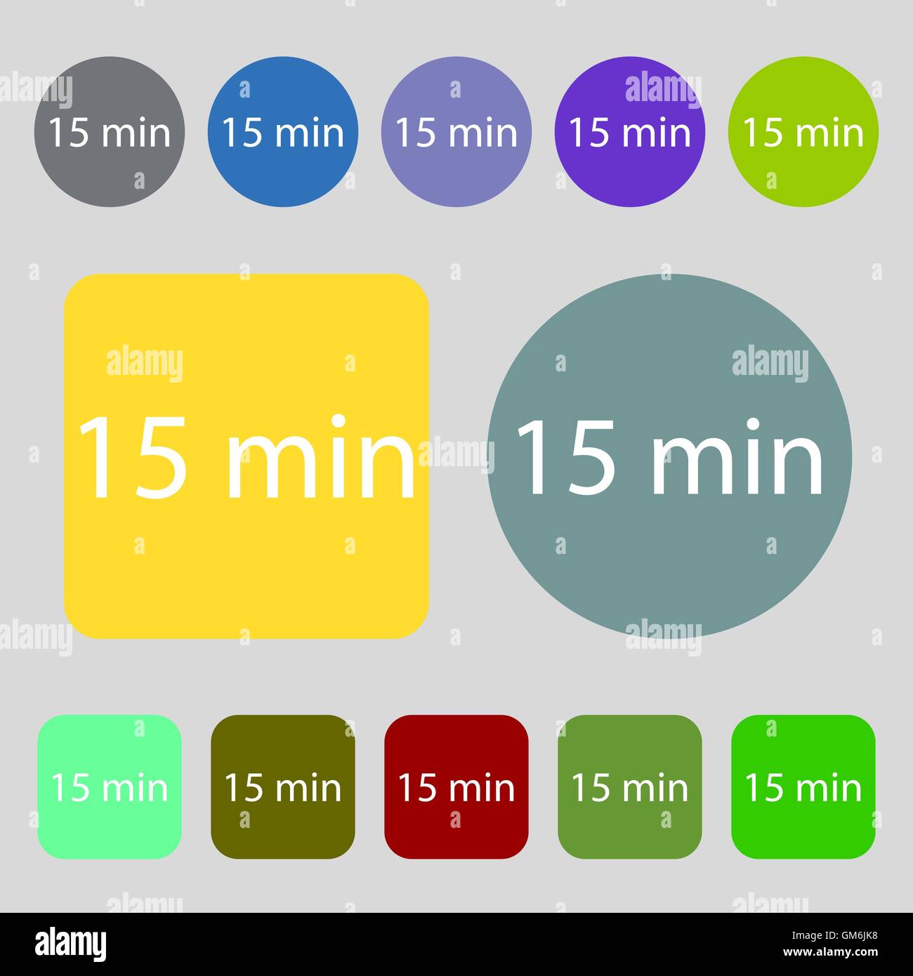 fifteen minutes sign icon. 12 colored buttons. Flat design. Vector ...