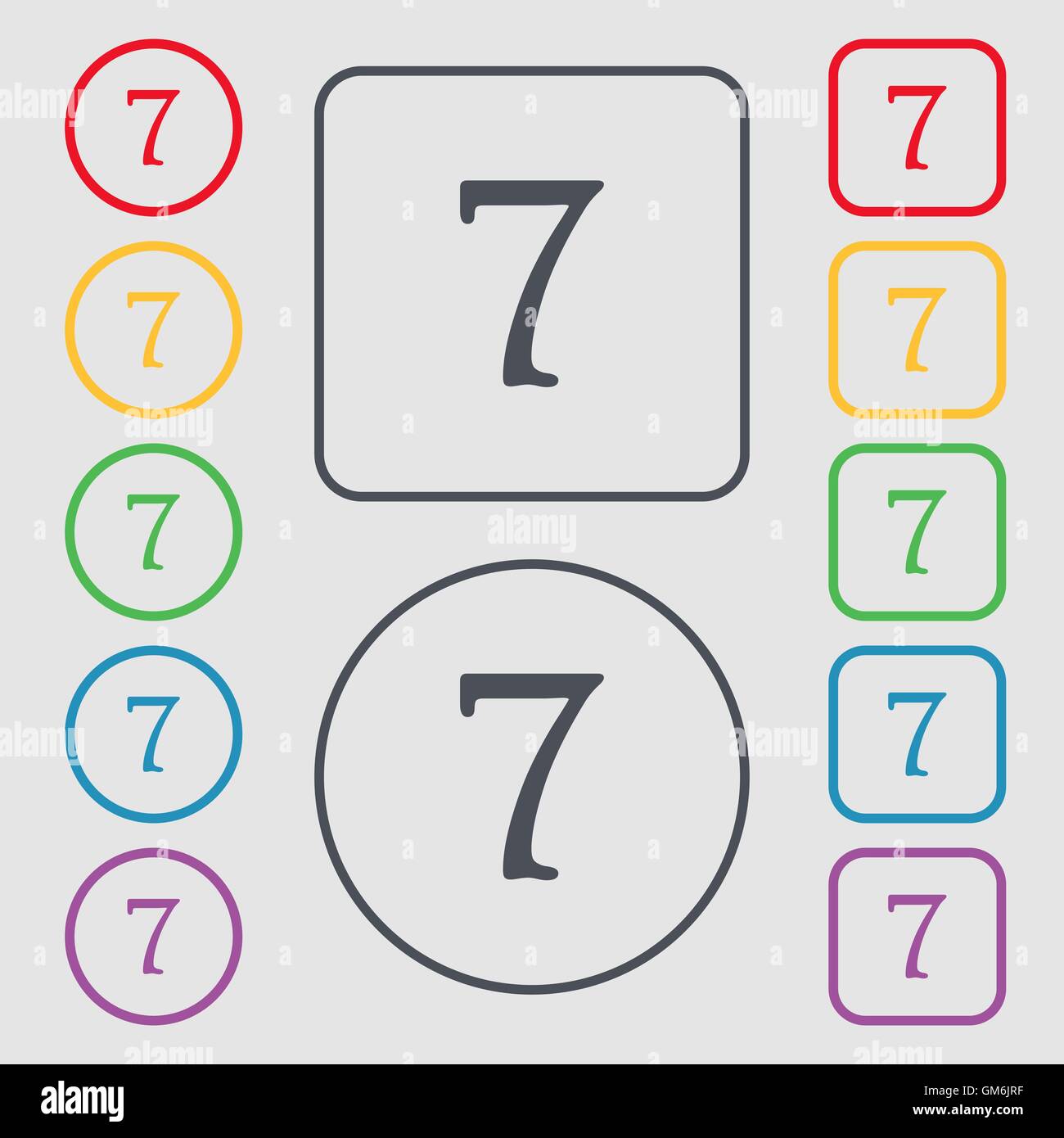 number seven icon sign. Symbols on the Round and square buttons with ...