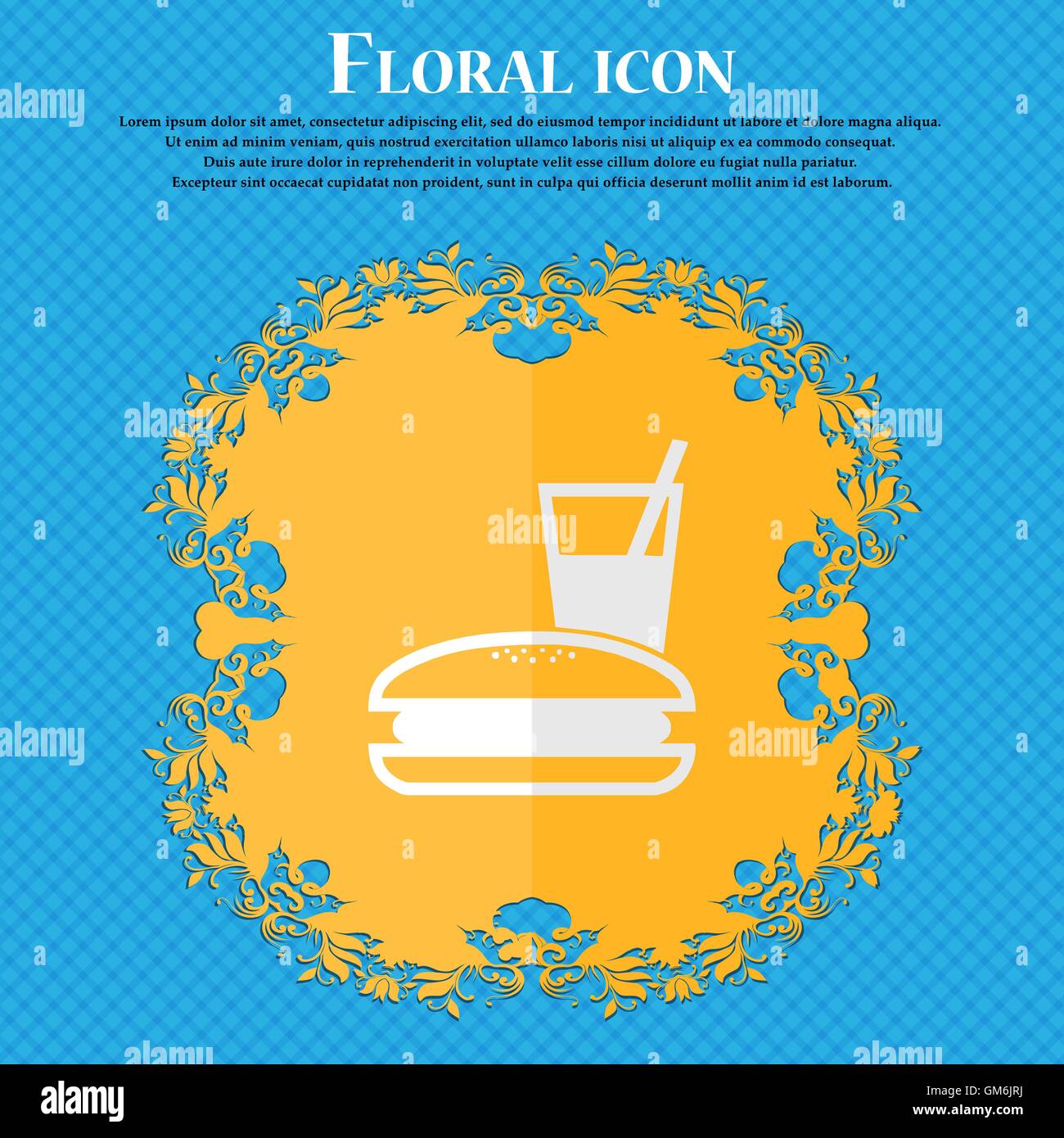 lunch box. Floral flat design on a blue abstract background with place ...