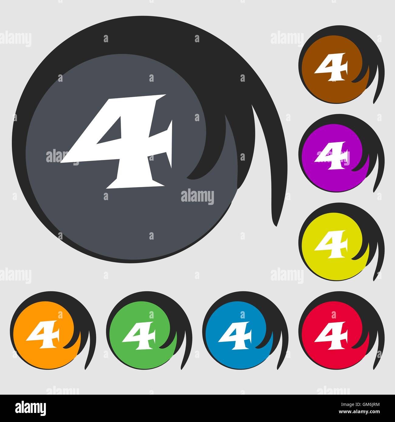 number four icon sign. Symbols on eight colored buttons. Vector Stock ...