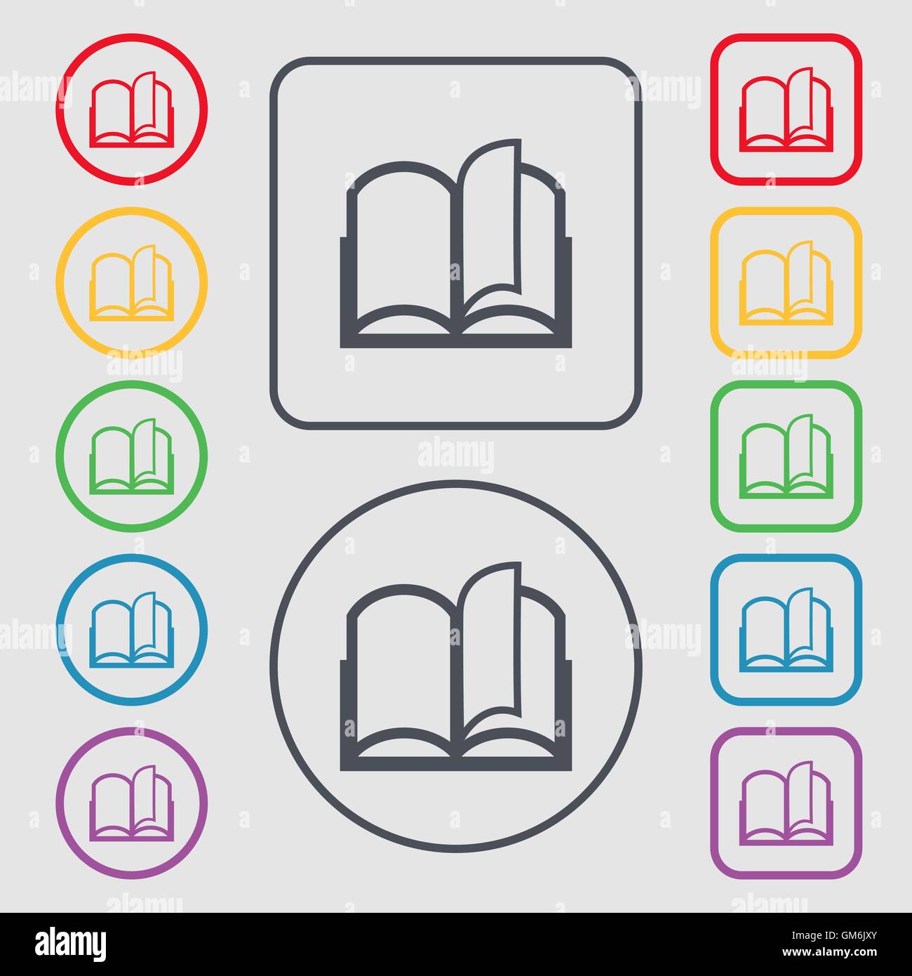 Book sign icon. Open book symbol. Symbols on the Round and square ...