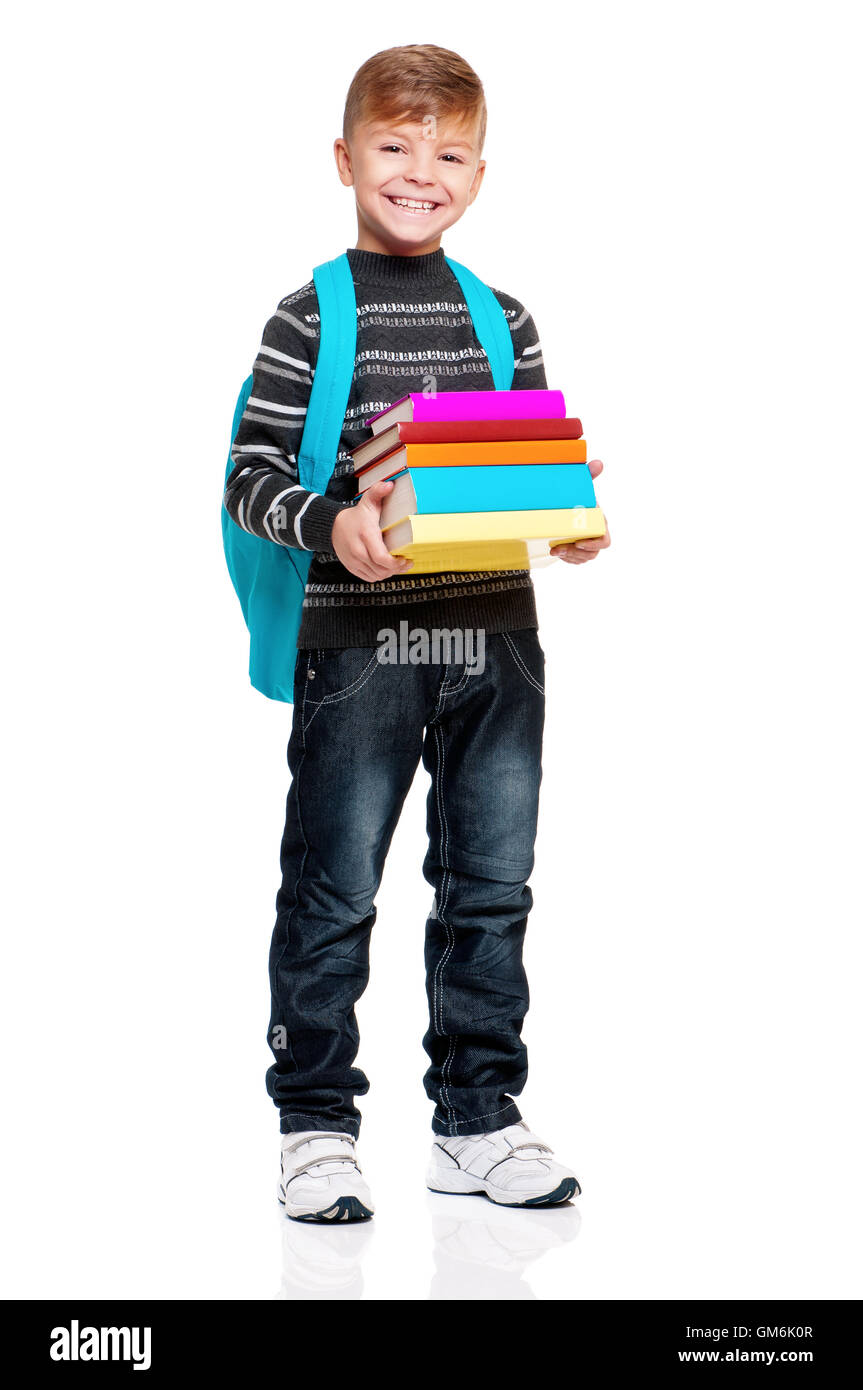School boy with backpack Stock Photo - Alamy