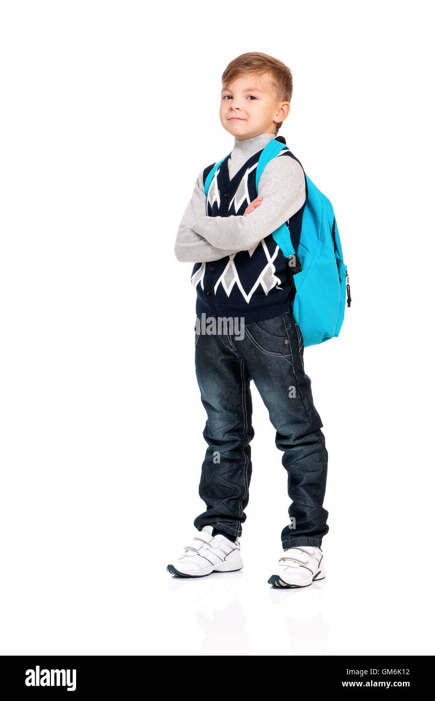 School boy with backpack Stock Photo - Alamy
