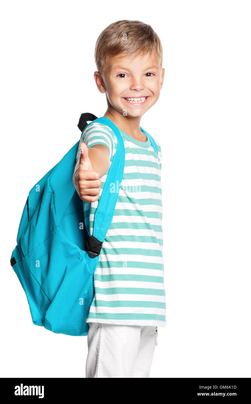 School boy with backpack Stock Photo - Alamy