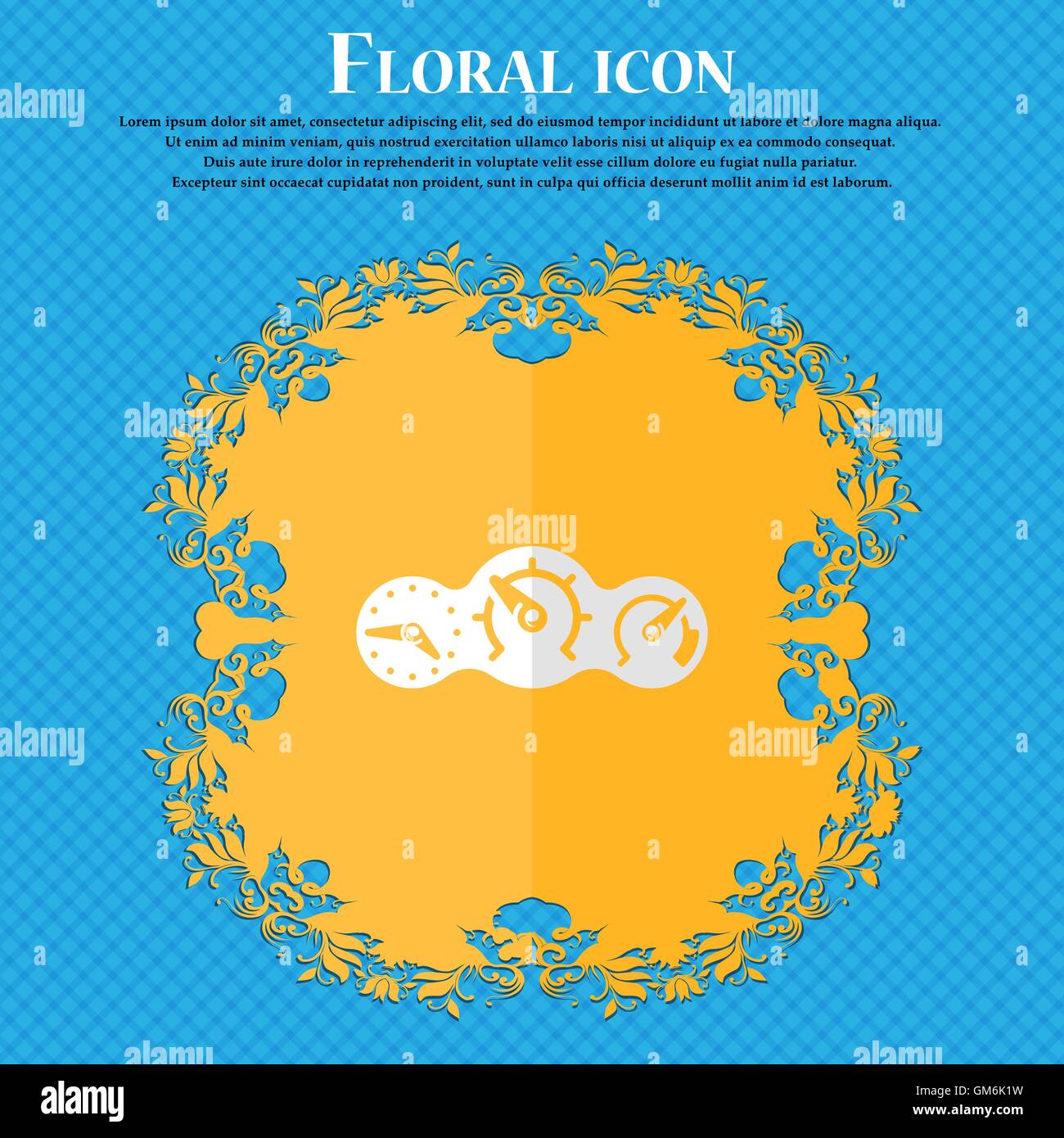 speed, speedometer. Floral flat design on a blue abstract background ...