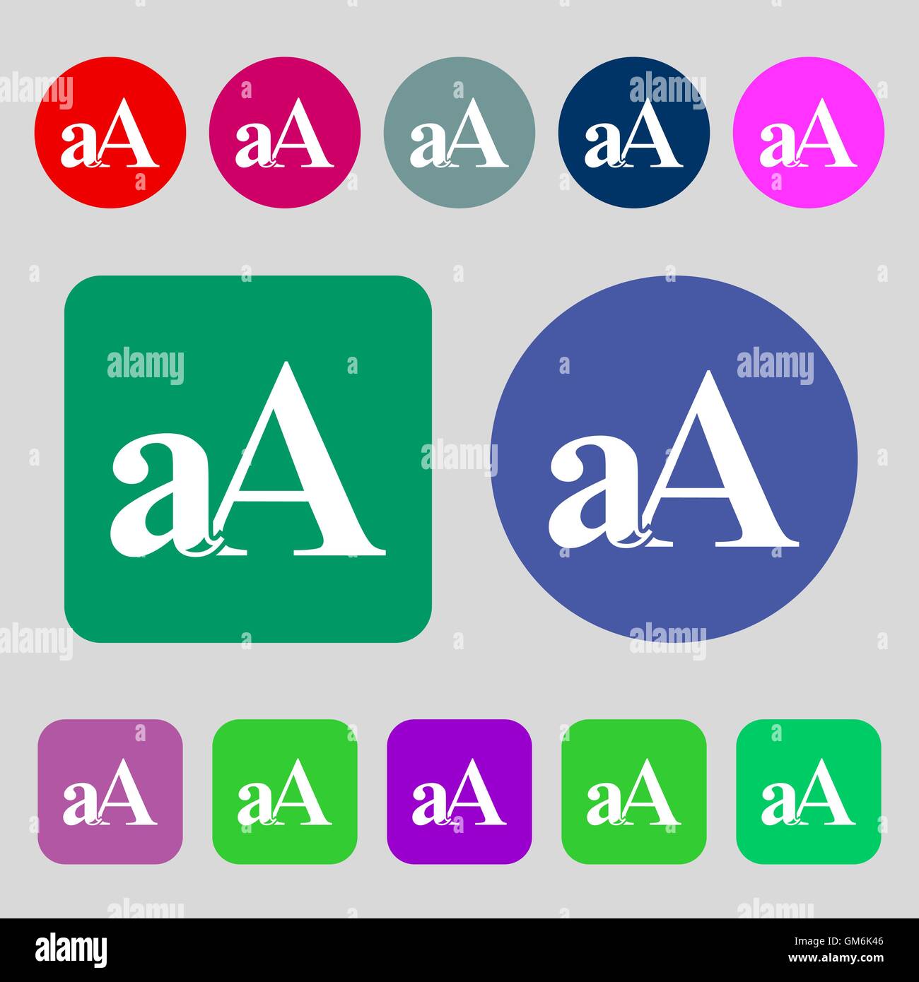 Enlarge font, aA icon sign. 12 colored buttons. Flat design. Vector ...