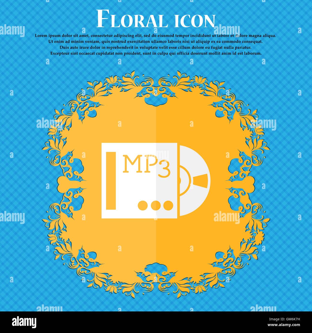 mp3 player icon sign. Floral flat design on a blue abstract background ...