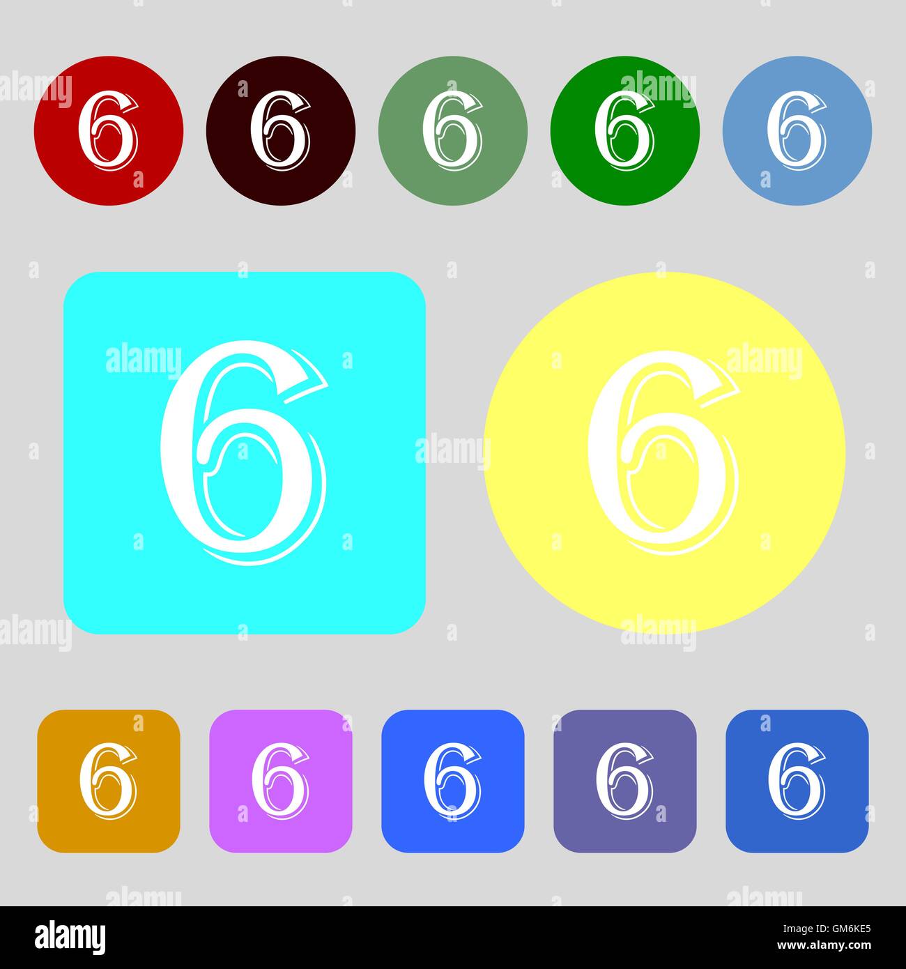 number six icon sign. 12 colored buttons. Flat design. Vector Stock ...