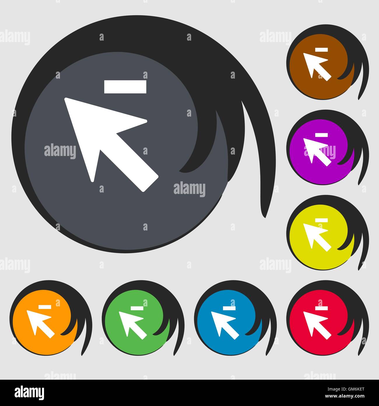 Cursor, arrow minus icon sign. Symbols on eight colored buttons. Vector ...