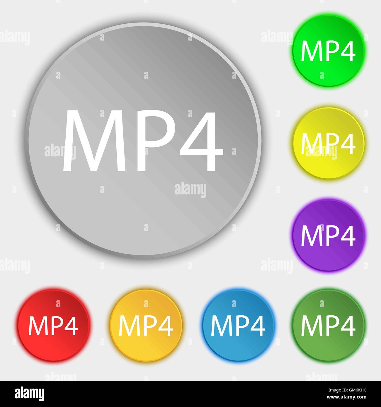 Mpeg4 video format sign icon. symbol. Symbols on eight flat buttons ...