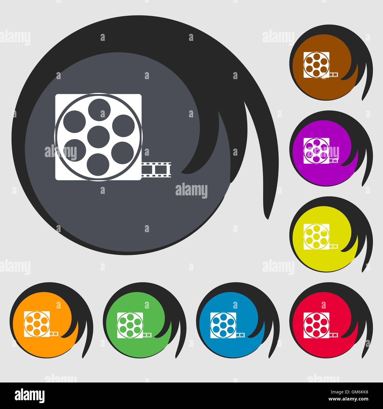Video sign icon. frame symbol. Symbols on eight colored buttons. Vector ...