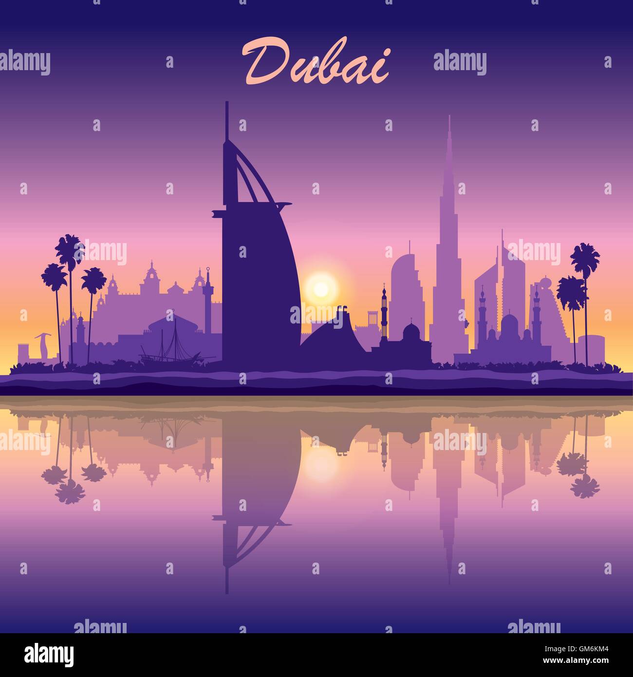 Dubai skyline silhouette on sunset background Stock Vector Image & Art ...