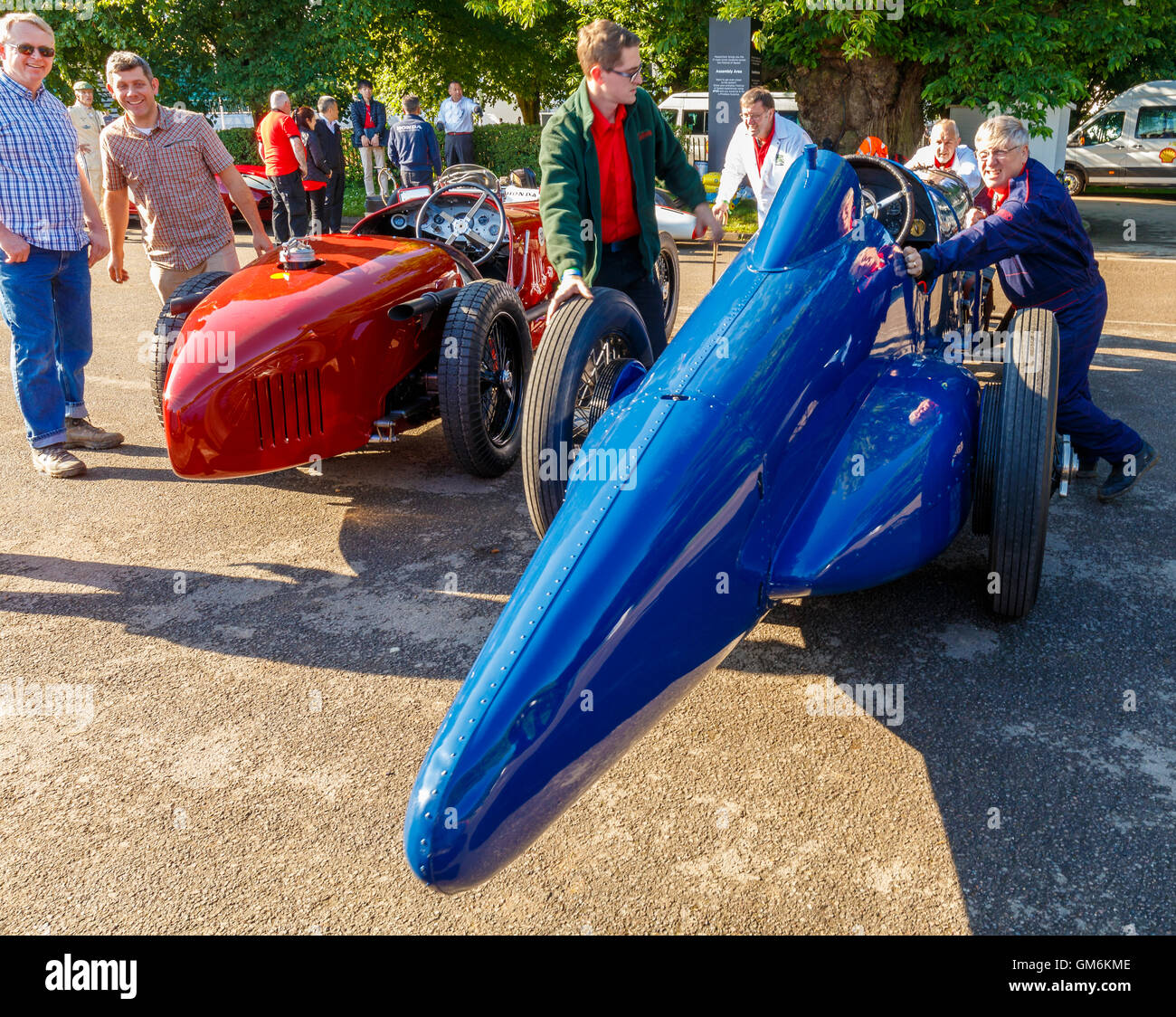 The red 1925 Sunbeam V12 Tiger and blue 1920 Sunbeam 350HP. Holding ...