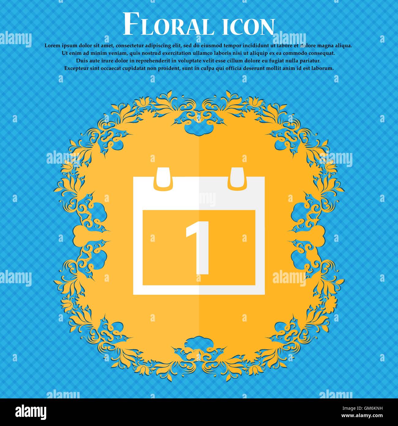 Calendar sign icon. 1 day month symbol. Date button. Floral flat design ...