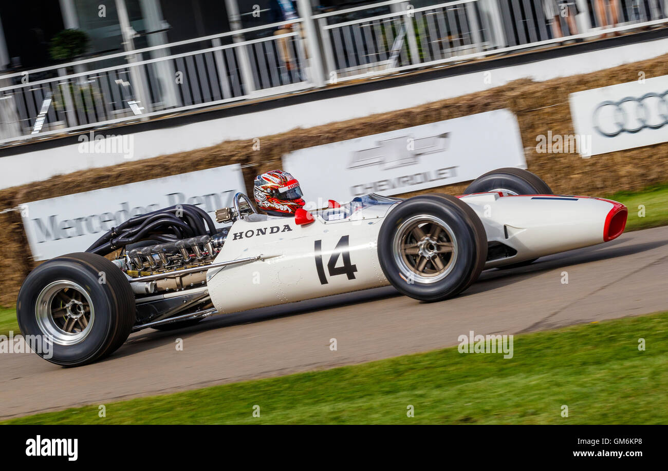 1967 Honda RA300 GP car with driver Nobuhara Matsushita, 2016 Goodwood ...
