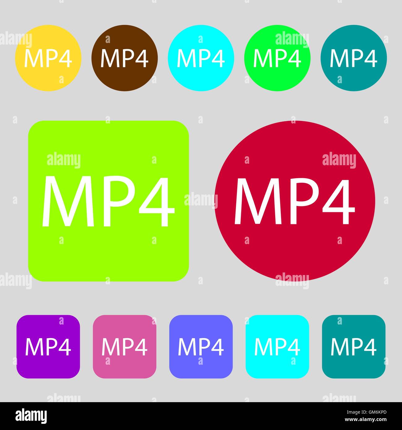 Mpeg4 video format sign icon. symbol. 12 colored buttons. Flat design ...
