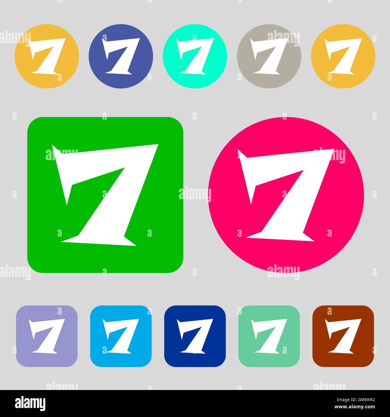 number seven icon sign. 12 colored buttons. Flat design. Vector Stock ...