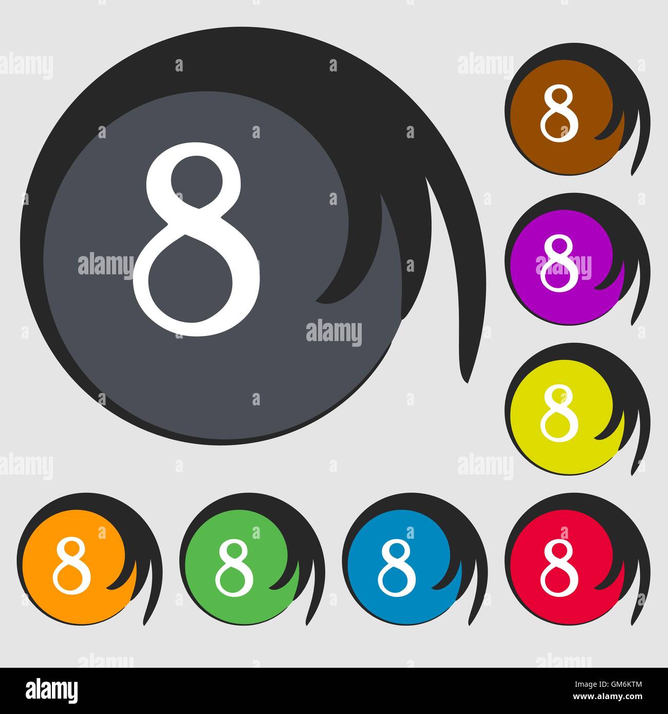 number Eight icon sign. Symbols on eight colored buttons. Vector Stock ...