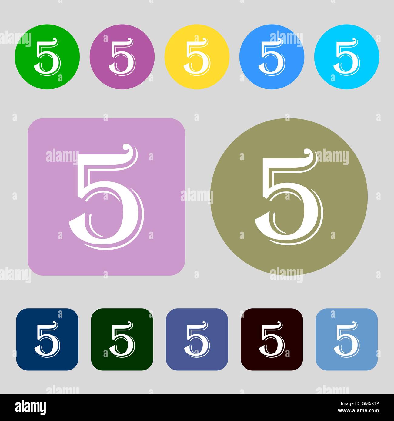 number five icon sign. 12 colored buttons. Flat design. Vector Stock ...