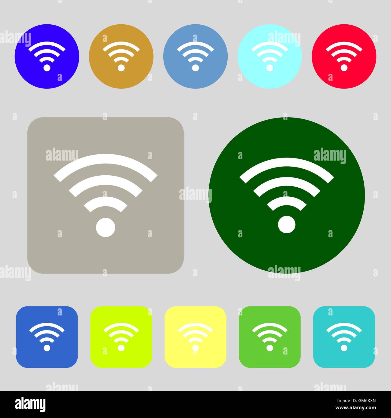 Wifi sign. Wi-fi symbol. Wireless Network icon zone. 12 colored buttons ...