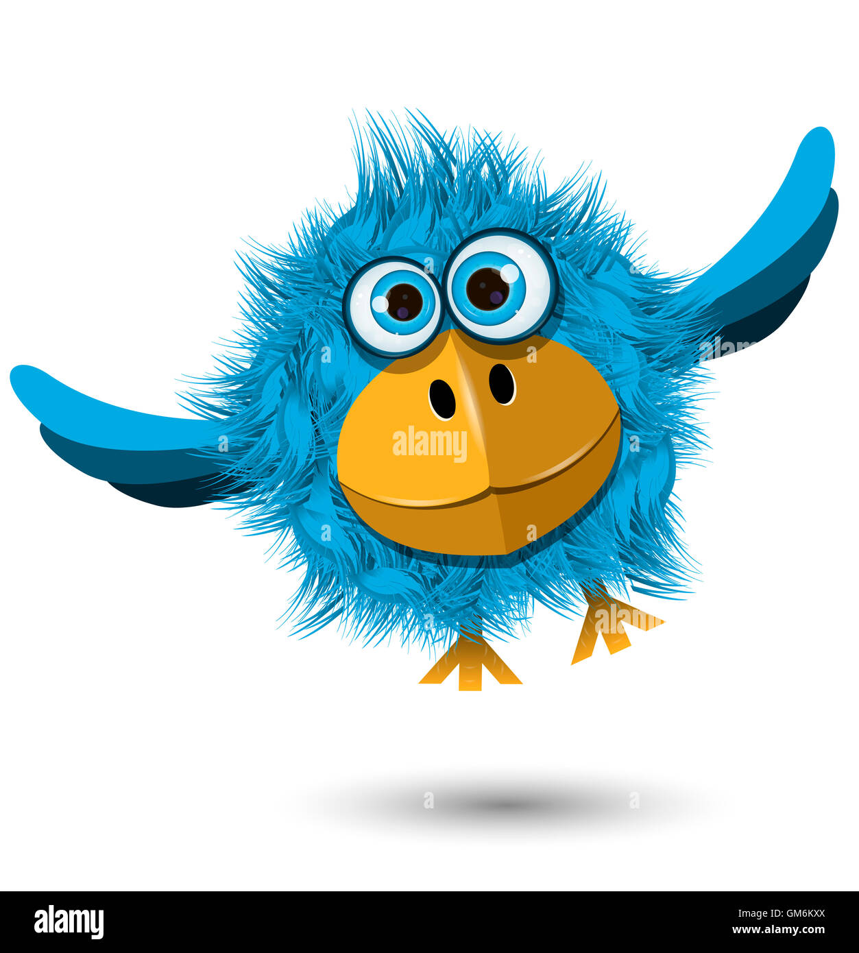 Illustration of a funny blue bird in flight Stock Photo - Alamy