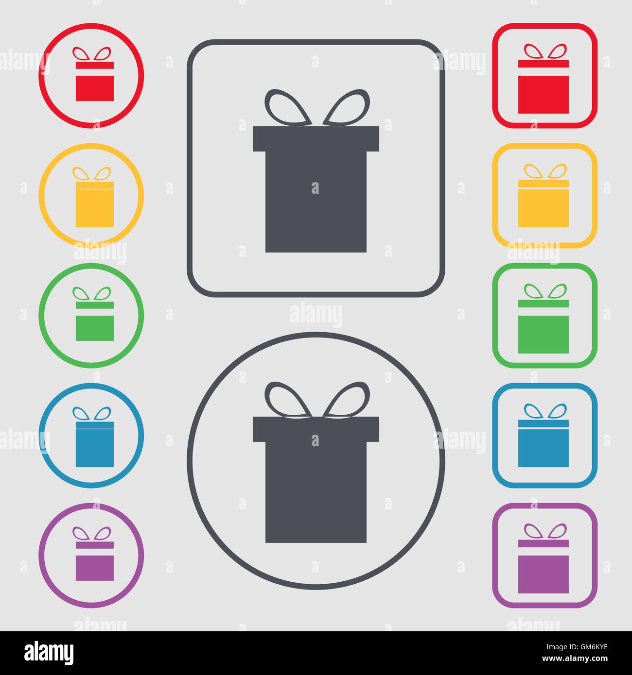 Gift box sign icon. Present symbol. Symbols on the Round and square ...