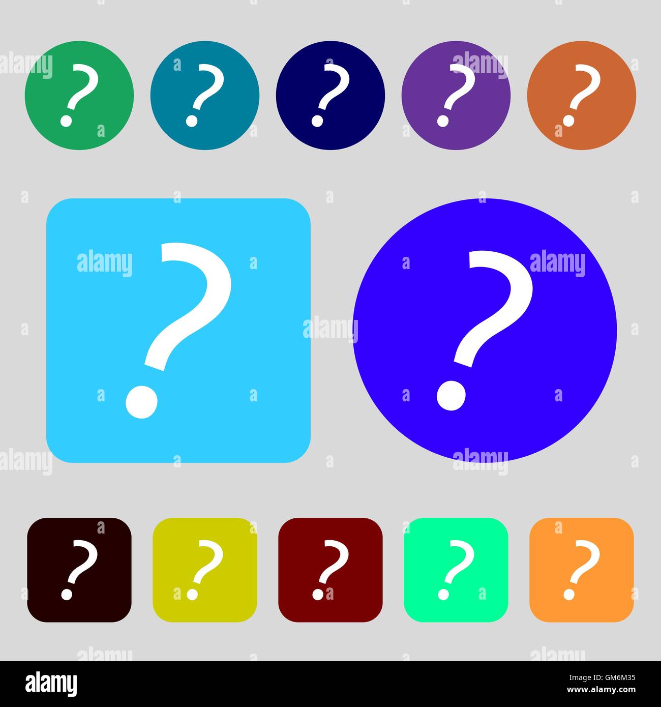 Question mark sign icon. Help symbol. FAQ sign. 12 colored buttons ...