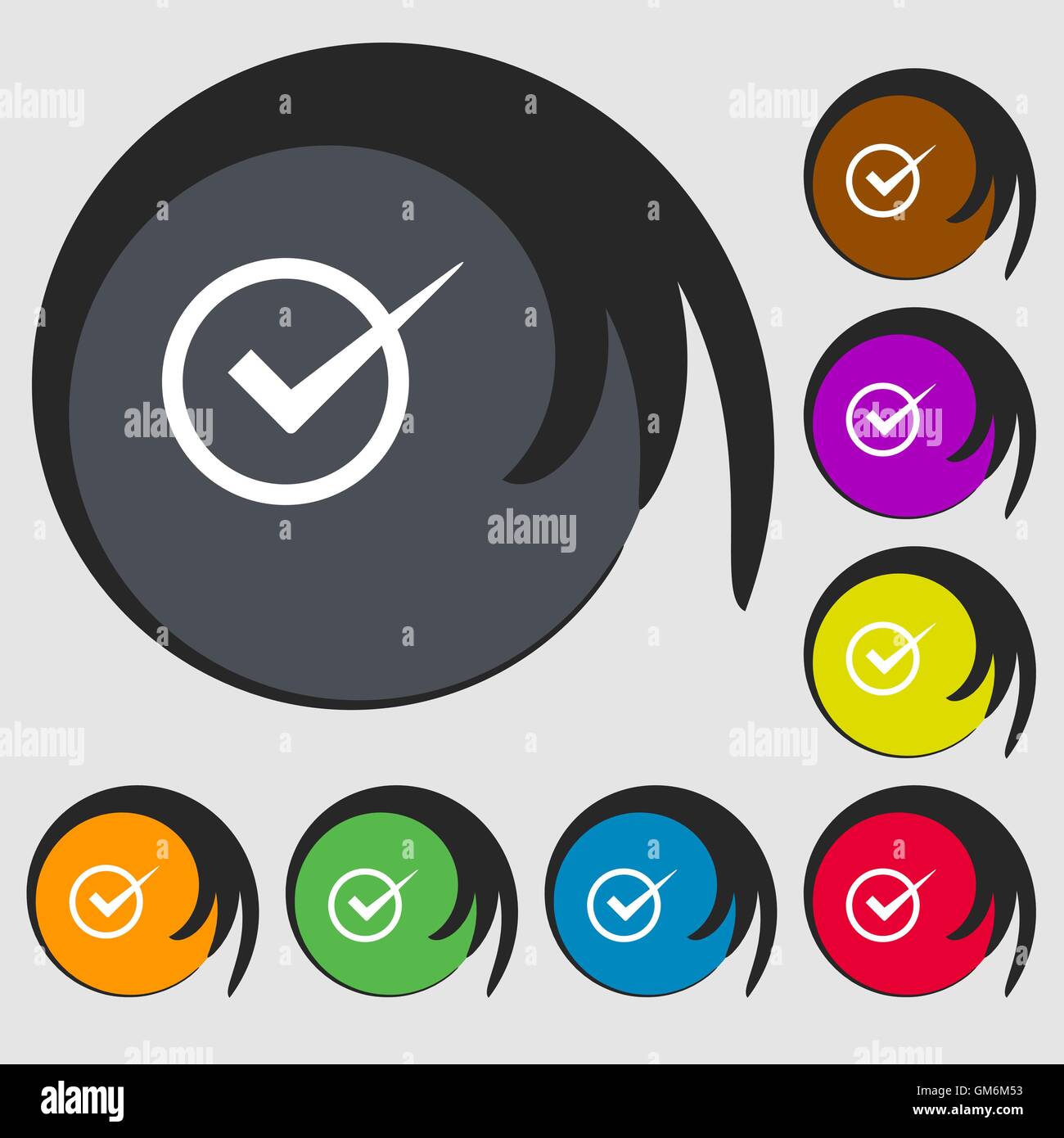 Check mark sign icon. Checkbox button. Symbols on eight colored buttons. Vector Stock Vector ...
