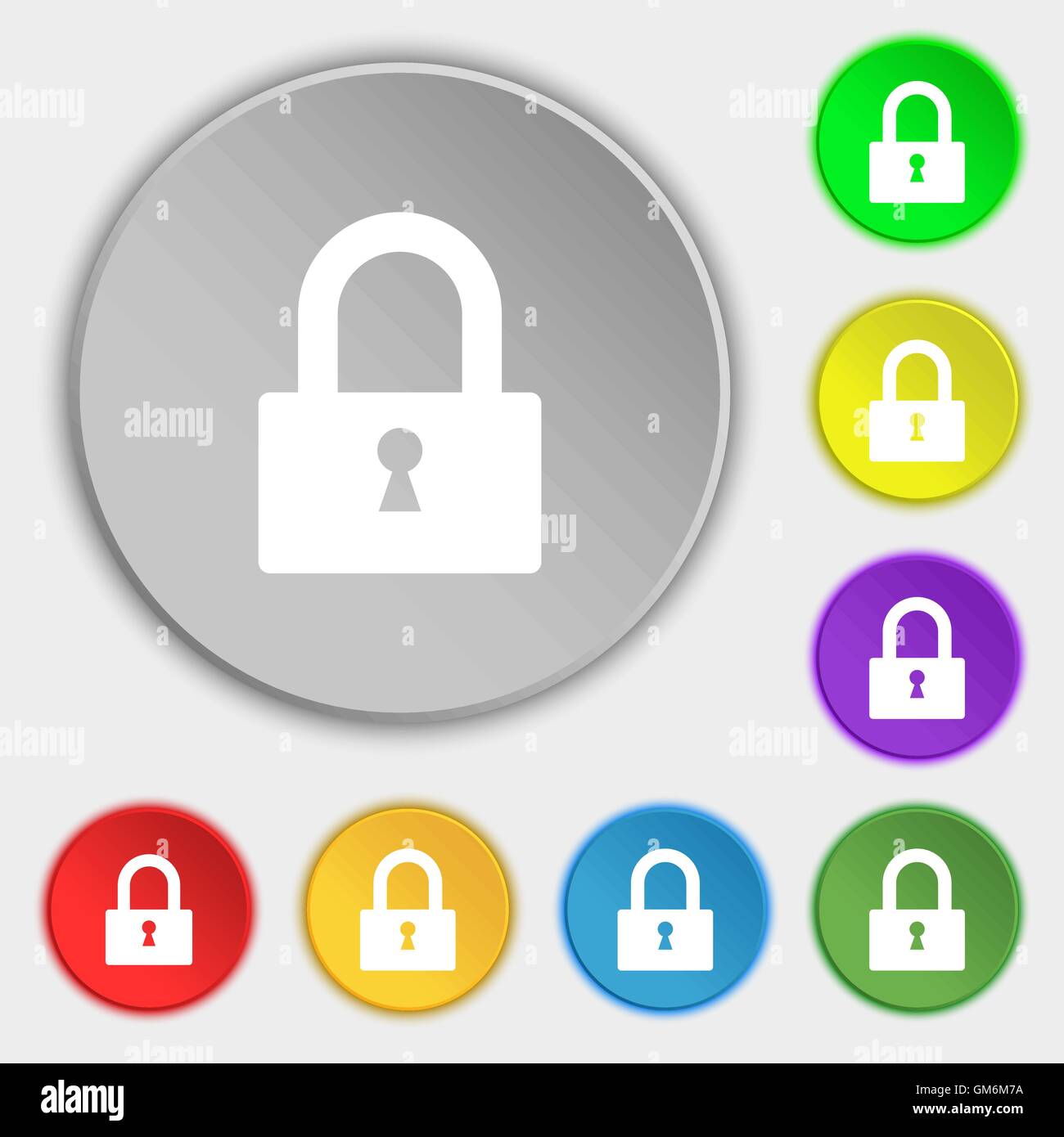 Lock sign icon. Locker symbol. Symbols on eight flat buttons. Vector ...
