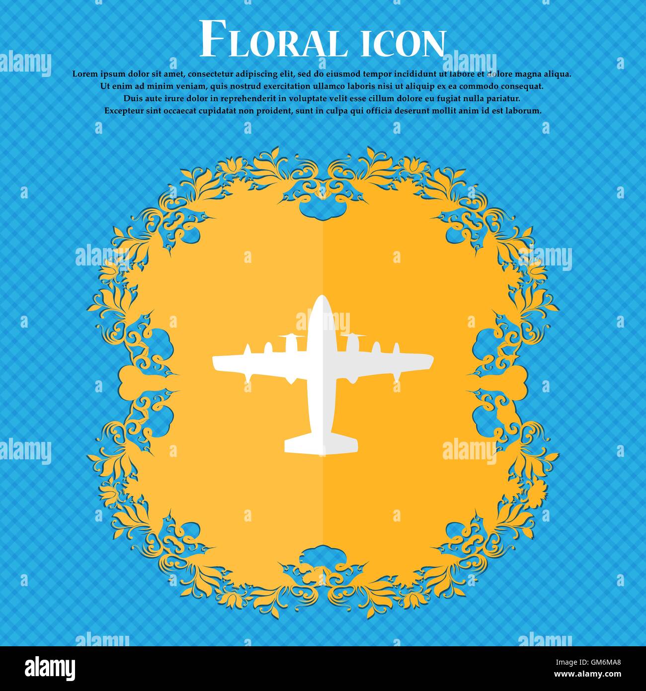aircraft. Floral flat design on a blue abstract background with place ...
