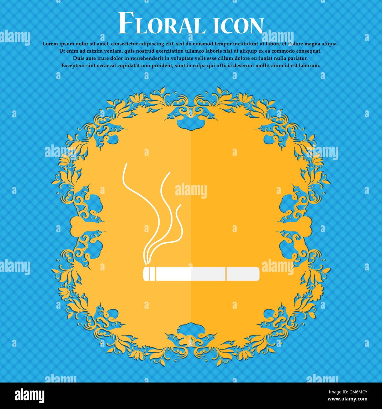 Smoking sign icon. Cigarette symbol. Floral flat design on a blue ...