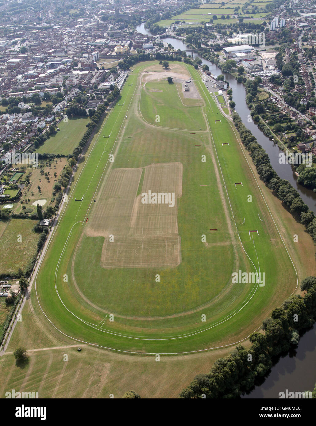 aerial view of Worcester Racecourse horse racing circuit, UK Stock ...