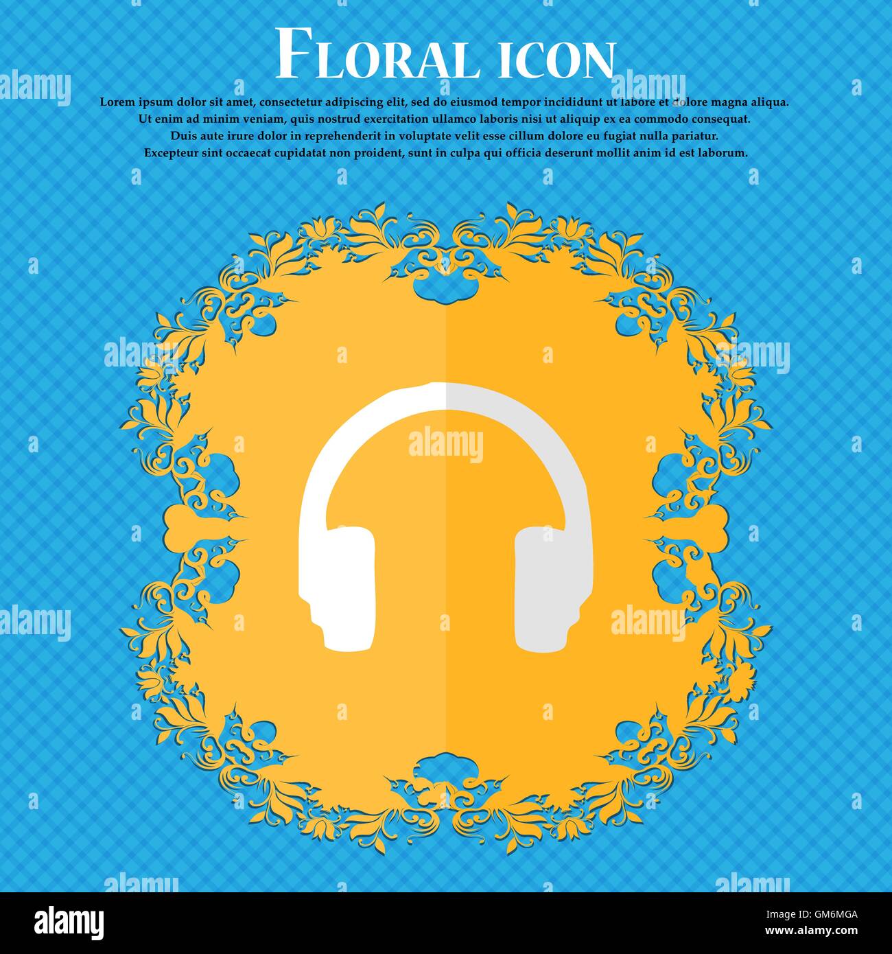headsets. Floral flat design on a blue abstract background with place ...