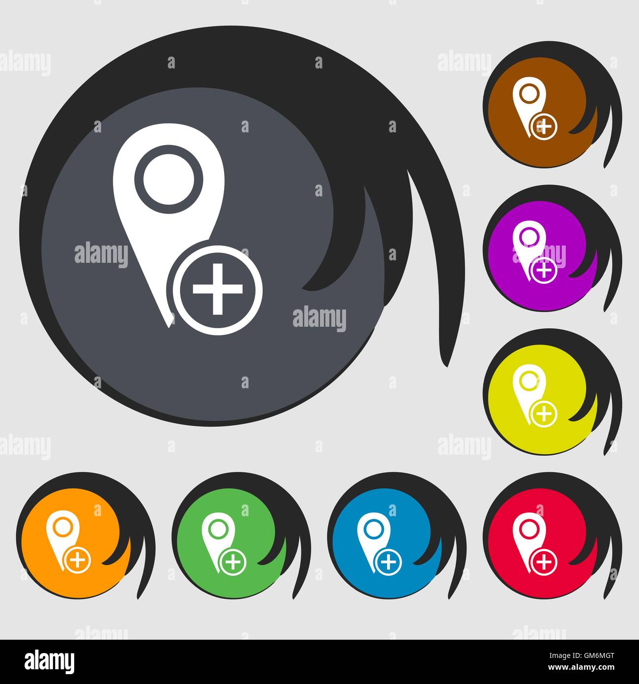 Map pointer icon sign. Symbols on eight colored buttons. Vector Stock ...