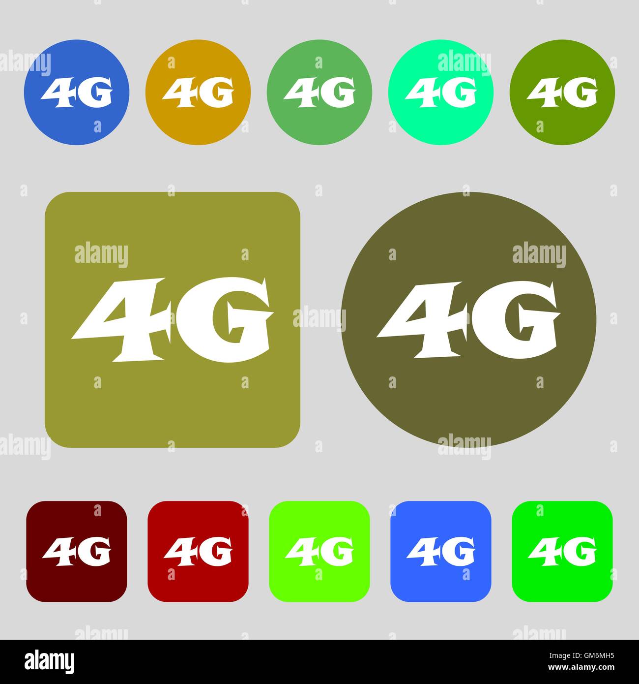 4G sign icon. Mobile telecommunications technology symbol. 12 colored ...