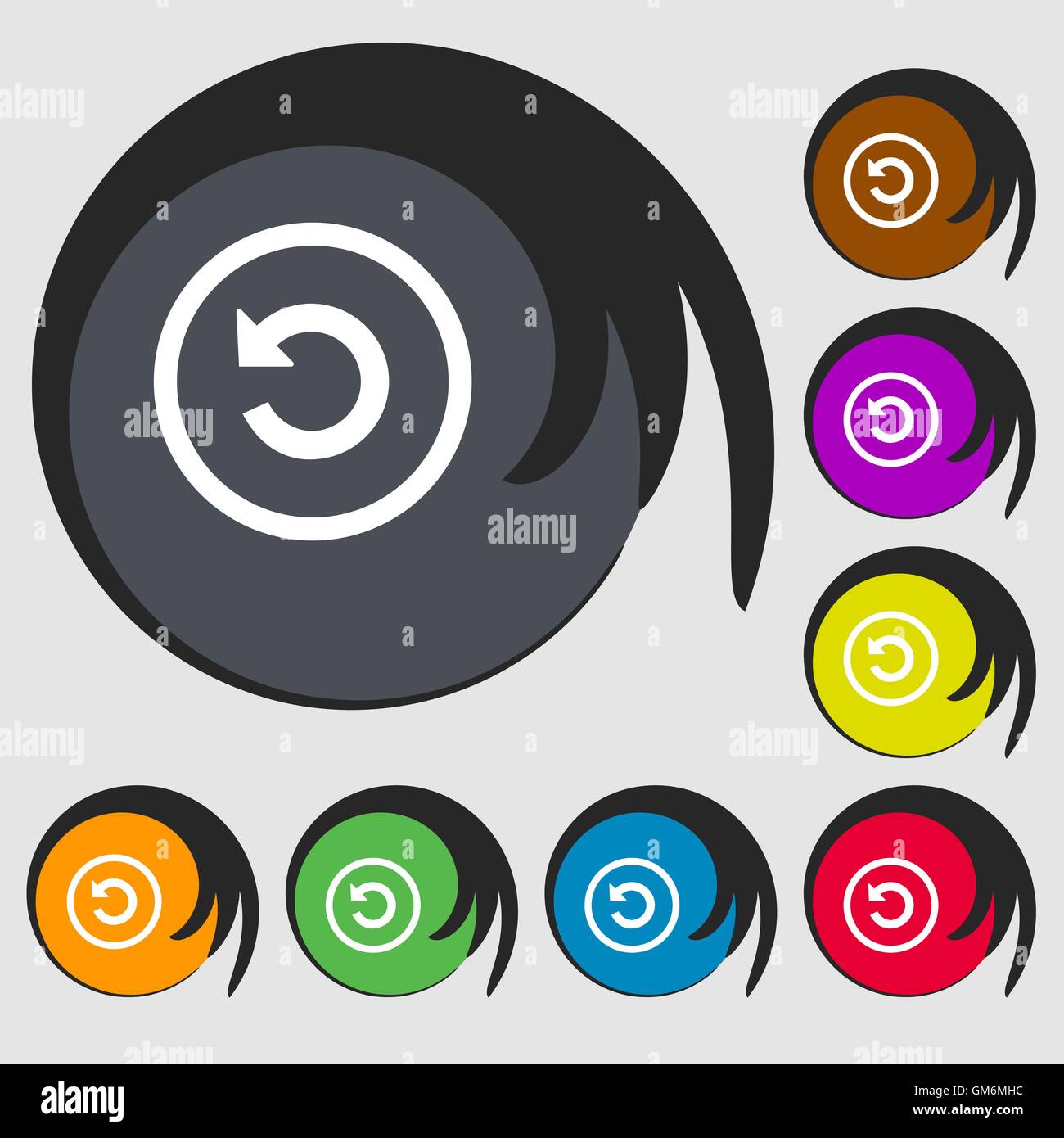 Upgrade, arrow, update icon sign. Symbols on eight colored buttons ...