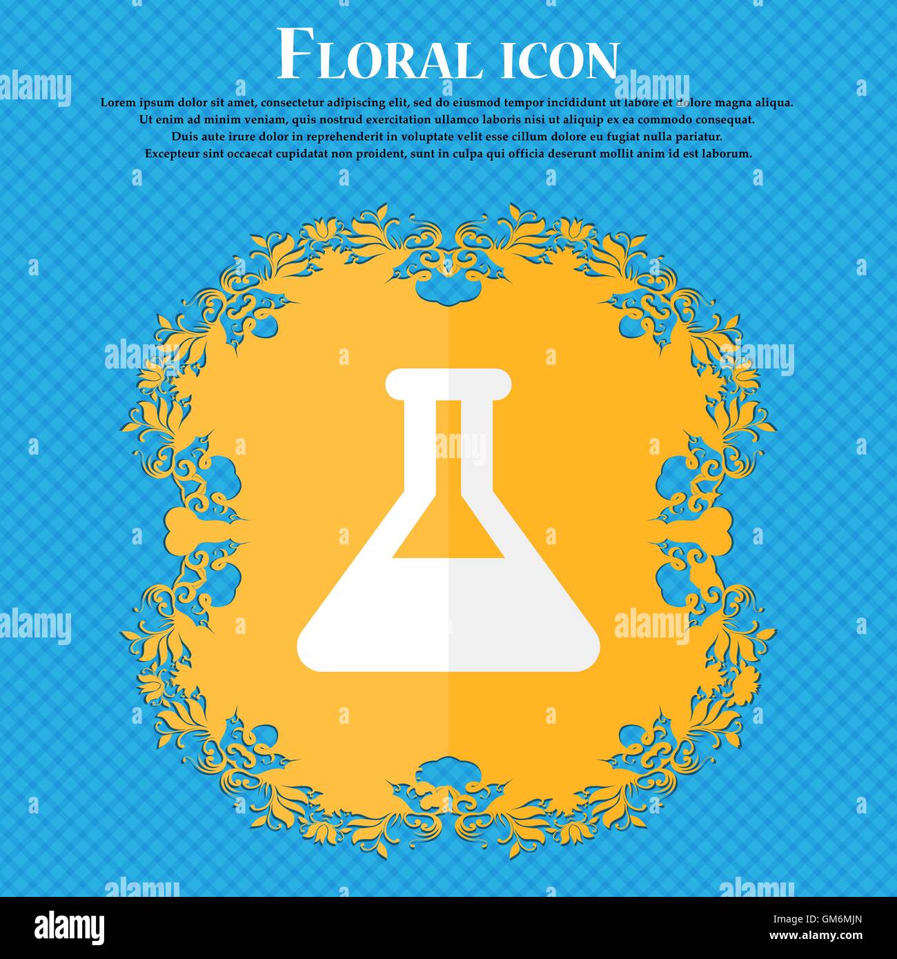 Conical Flask . Floral flat design on a blue abstract background with ...