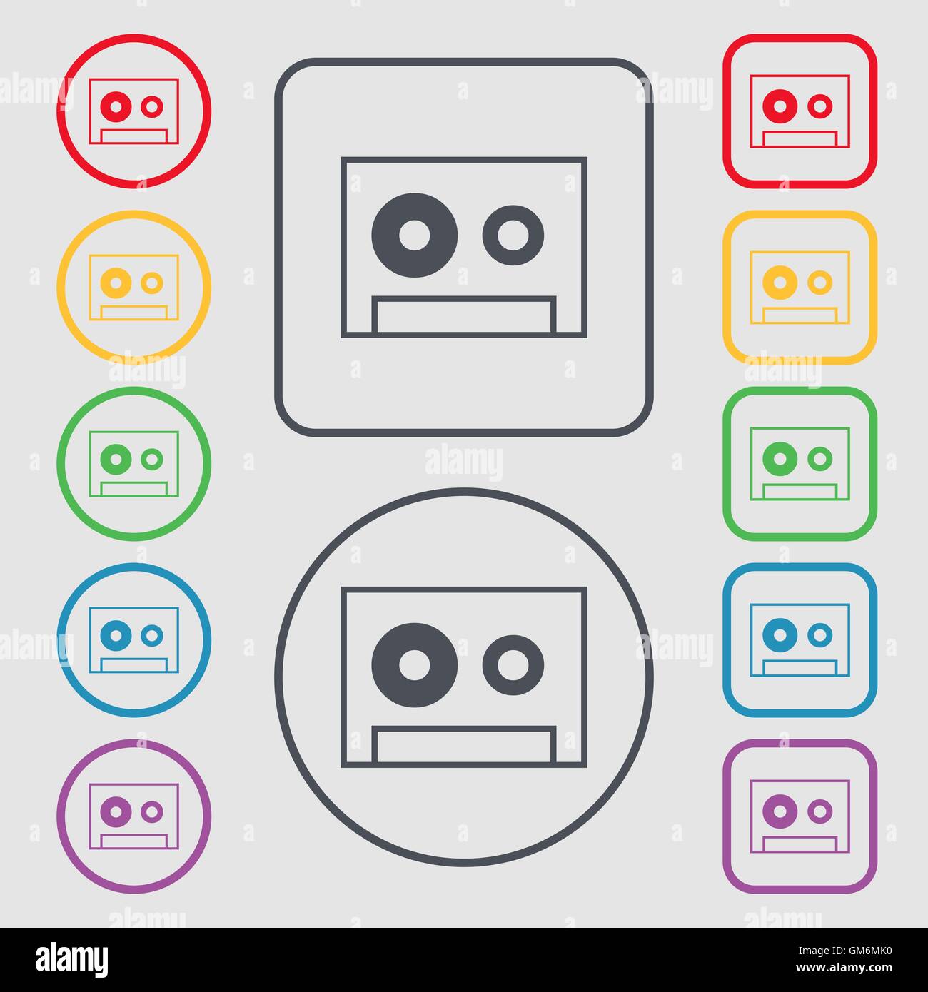 cassette sign icon. Audiocassette symbol. Symbols on the Round and ...