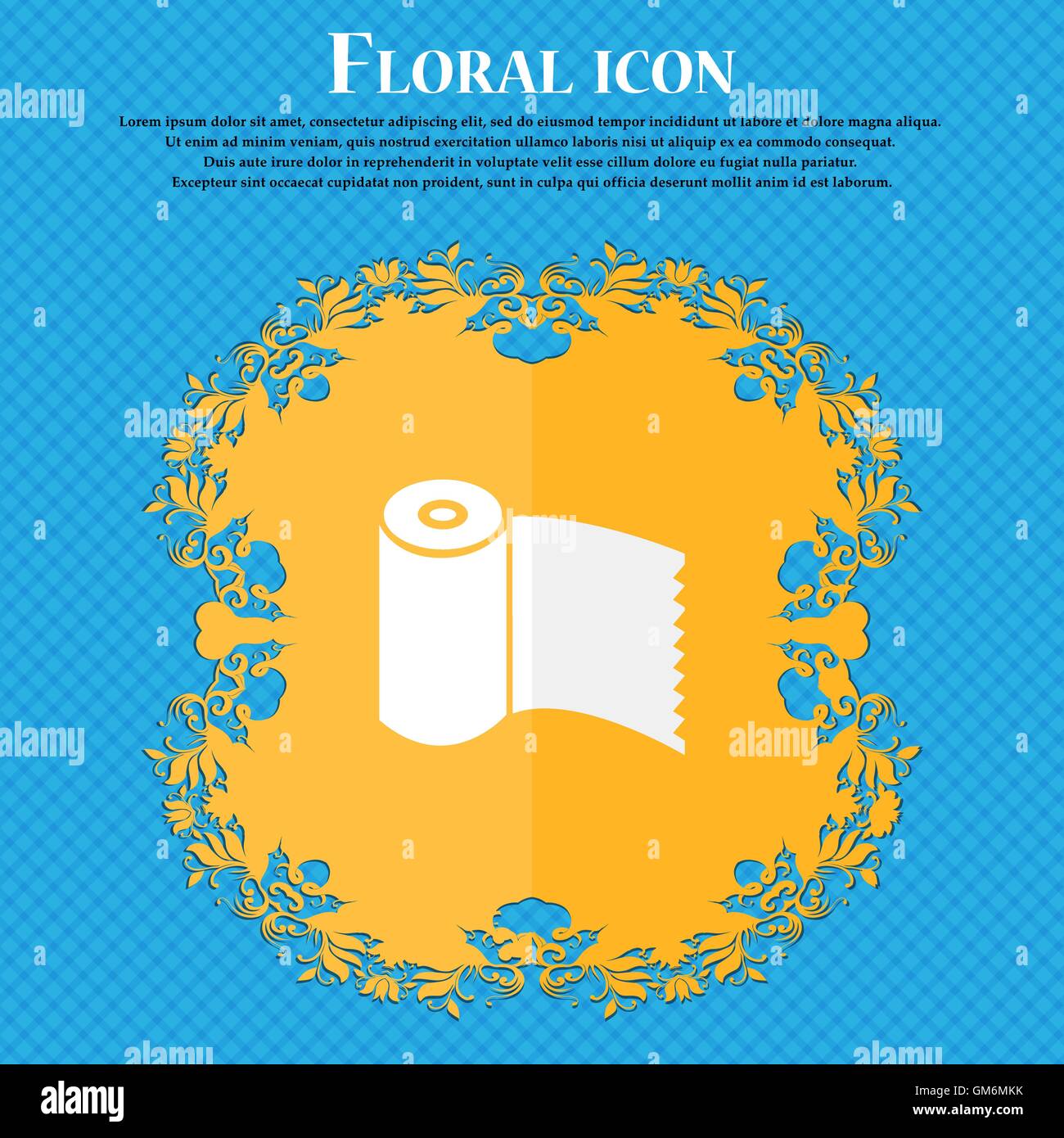 Toilet paper, WC roll icon sign. Floral flat design on a blue abstract ...