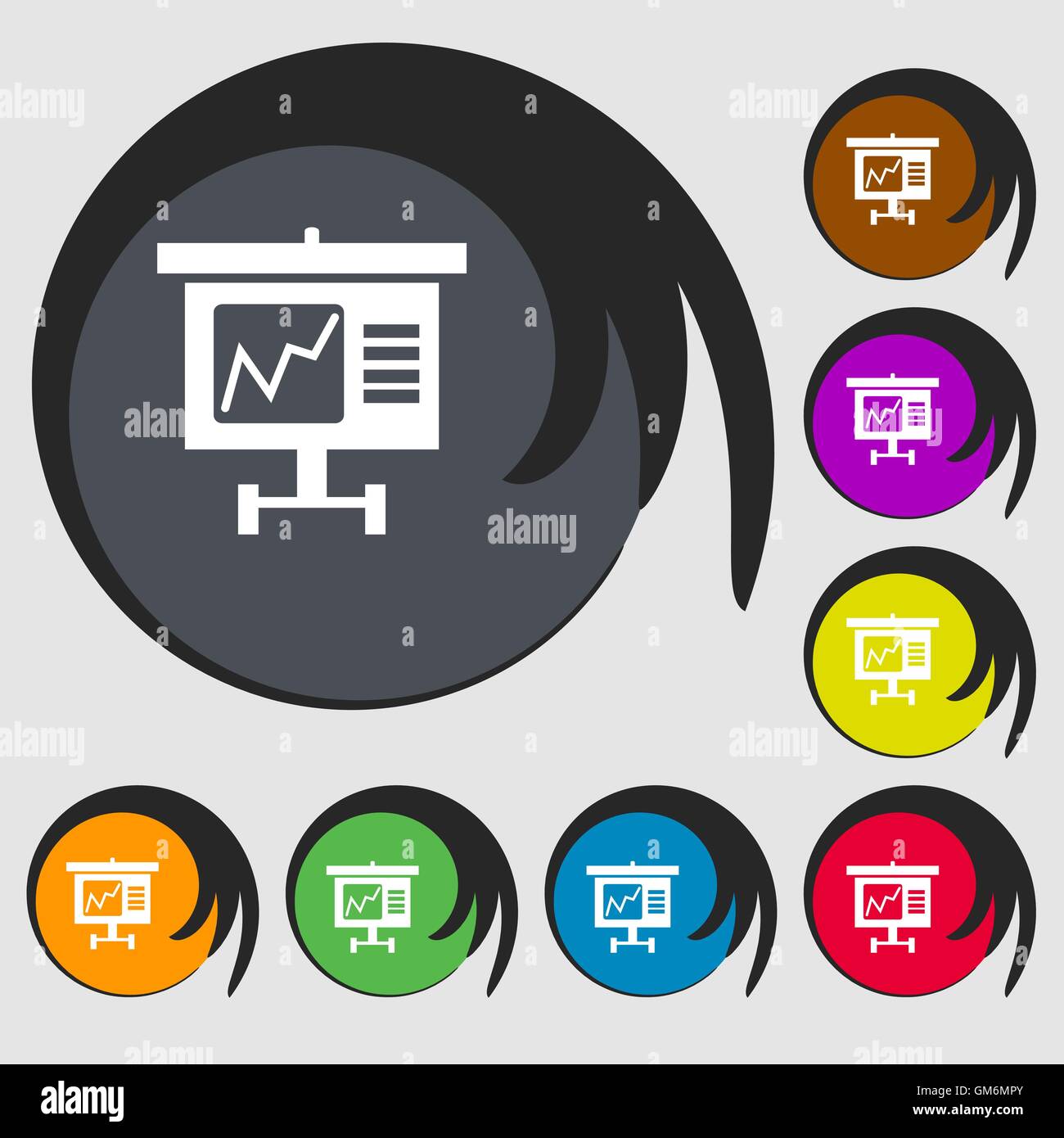 Graph icon sign. Symbols on eight colored buttons. Vector Stock Vector ...