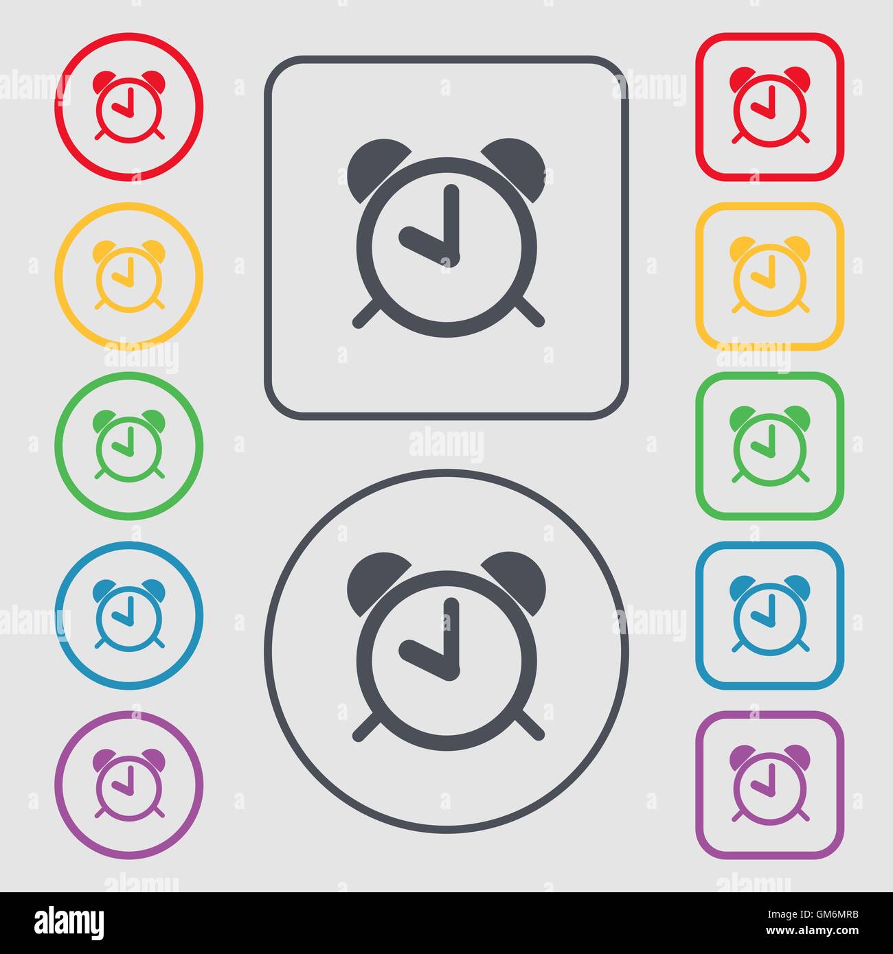 Alarm clock sign icon. Wake up alarm symbol. Symbols on the Round and ...