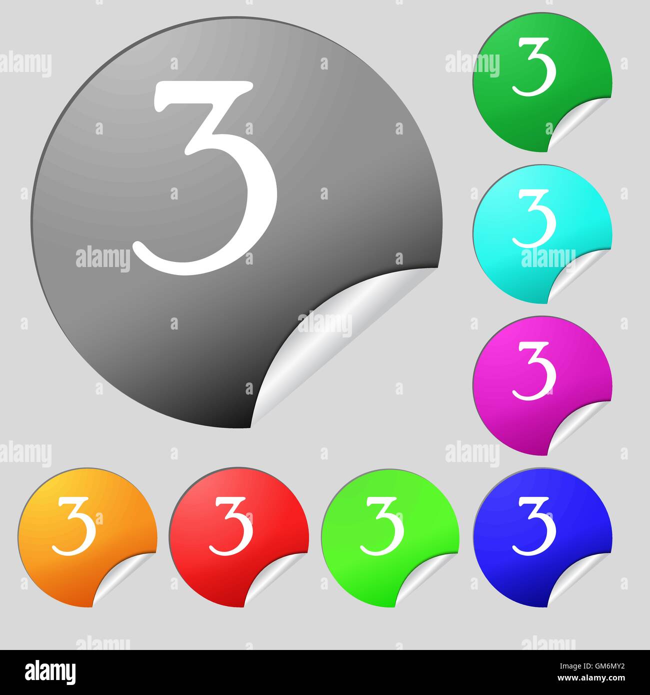 Third place award sign. Winner symbol. Step three. Set of eight multi ...