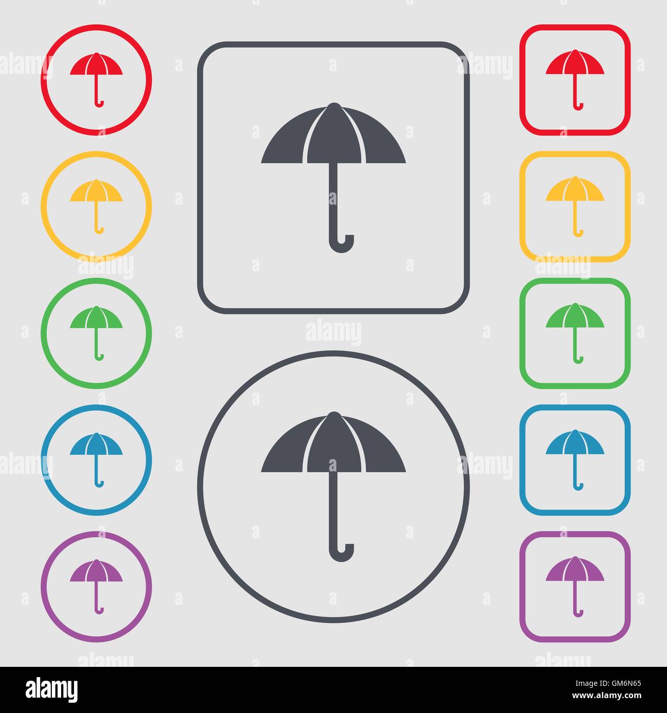 Umbrella sign icon. Rain protection symbol. Symbols on the Round and ...